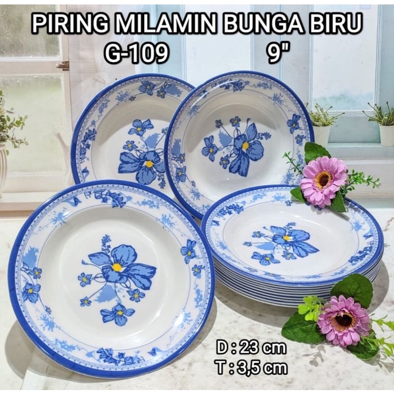 Jual Piring Melamin Bunga Biru Isi 12 Buah | Shopee Indonesia