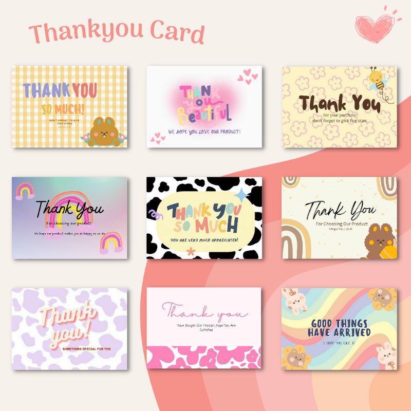 Jual Cute Thank Card / Custom Thank Card / Thank You Card Custom ...