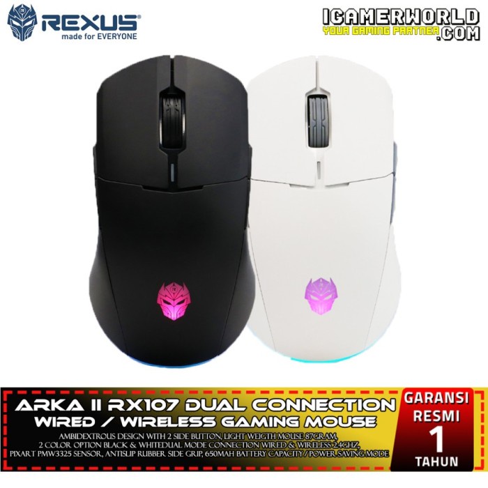Jual Rexus Arka II / Arka 2 RX107 Wired / Wireless Gaming Mouse ...