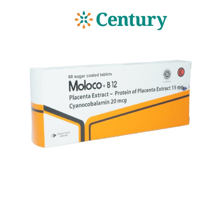 Jual MOLOCO B12 1 STRIP 10 TABLET / PLACENTAL EXTRACT / VIT.B12 ...