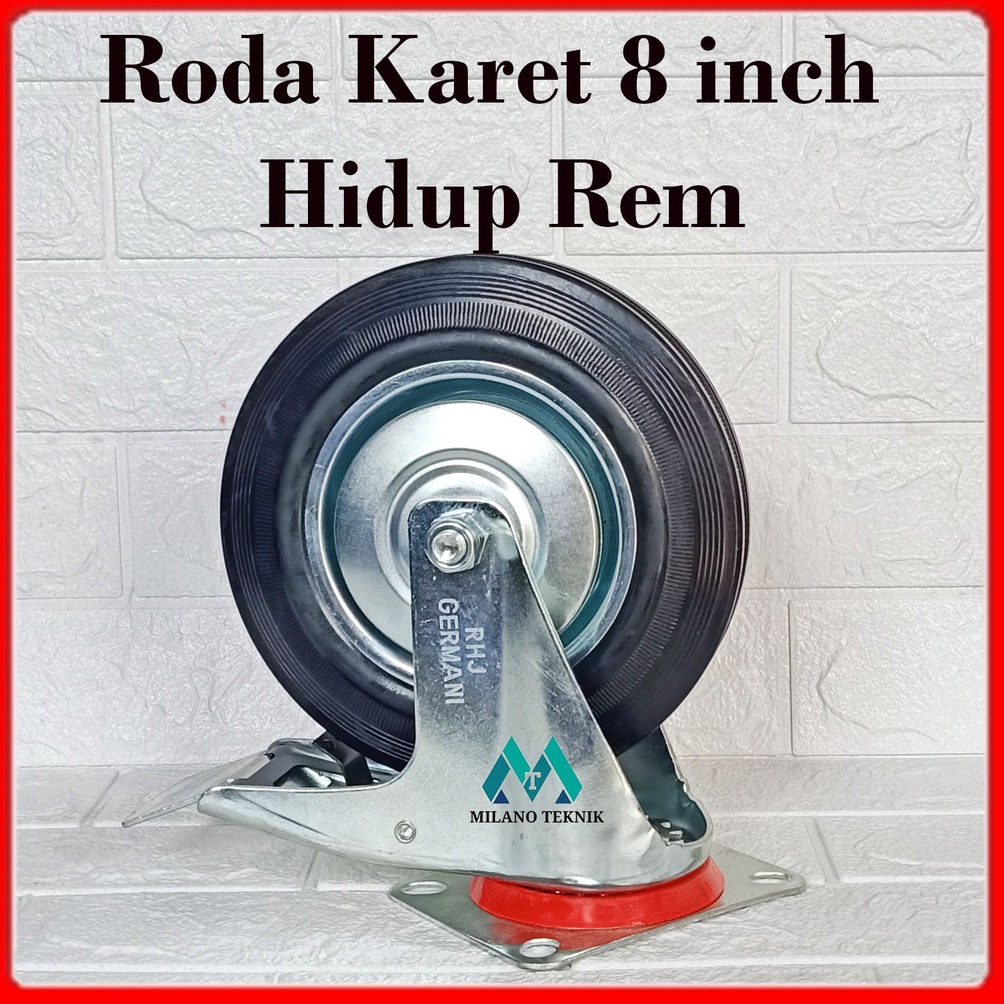 Jual Harga Murah.. Roda Troli 8" Hidup Rem Roda Karet 8 inch Roda ...