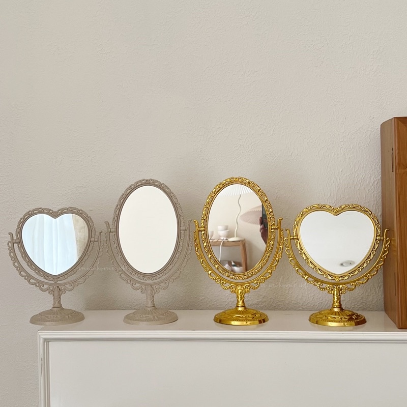 Jual PQ5 CERMIN KACA RIAS MAKEUP PUTAR OVAL 2 SISI PUTIH GOLD DEKORASI ...