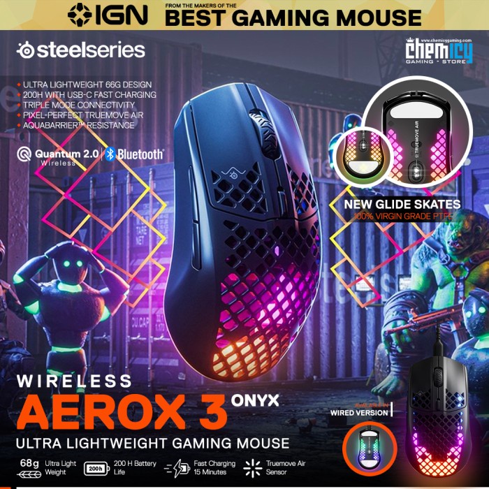 Jual Steelseries Aerox 3 Onyx RGB Wireless Ultra-Lightweight Gaming ...
