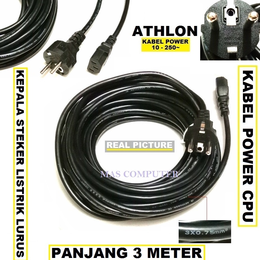 Jual Produk Terkini.. KABEL POWER CPU 3 METER UKURAN 3x0.75mm 10 250A ...