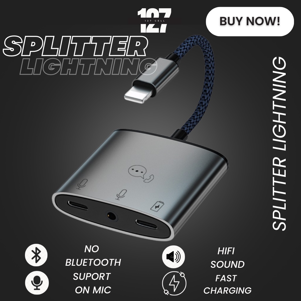 Jual Splitter Lightning 3 in 1 to Jack 3.5mm and Lightning Converter AUX On Mic Audio Charger ...