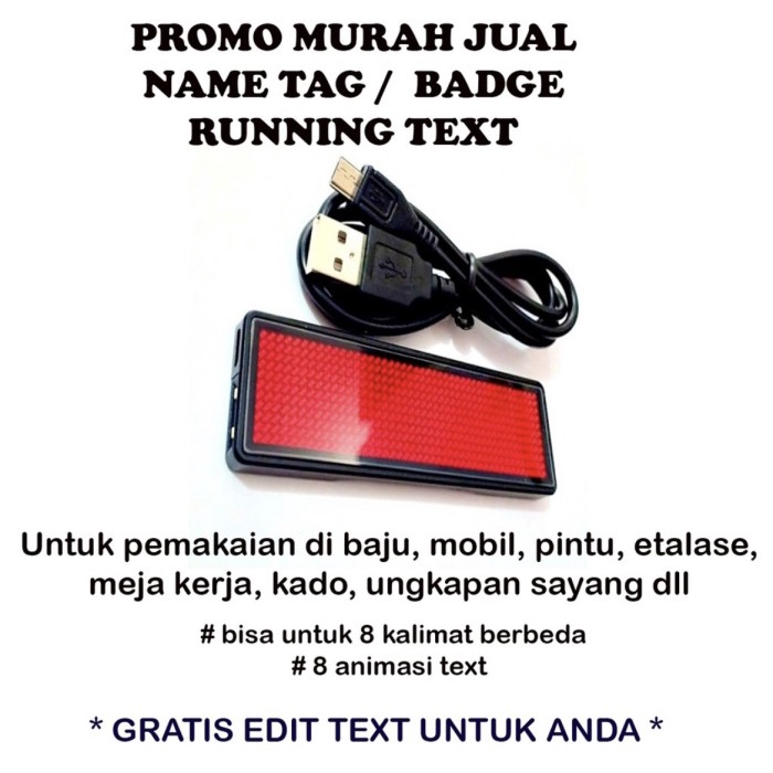 Jual Name Tag Led/ Running Text Warna Merah Request Edit Text | Shopee ...