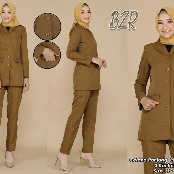 Jual Set Blazer Baju Seragam Pemda Pns Dinas Wanita Khaki Keki Terlaris | Shopee Indonesia