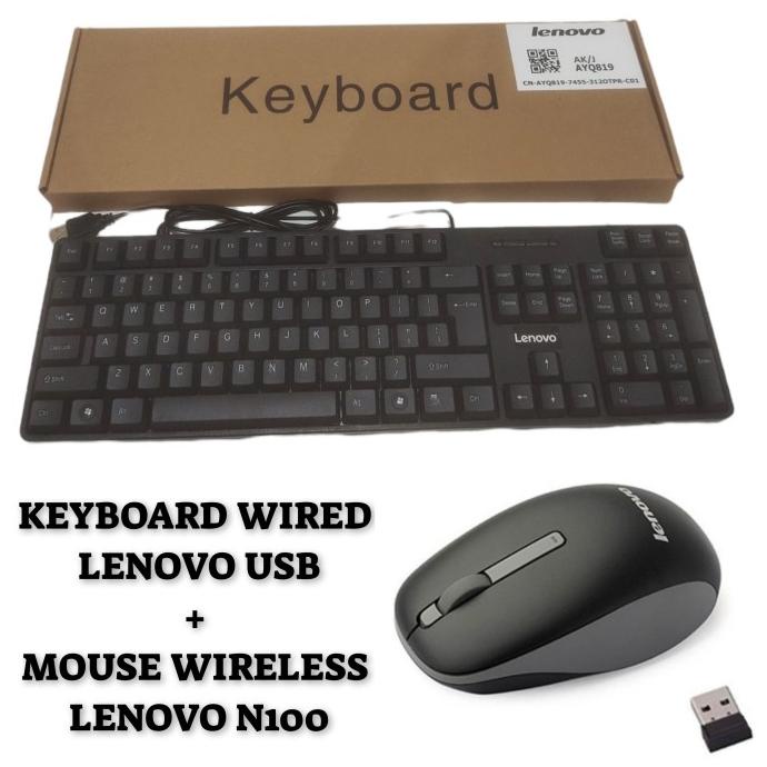 Jual PAKET KEYBOARD LENOVO + MOUSE WIRELESS LENOVO N100 USB | Shopee ...