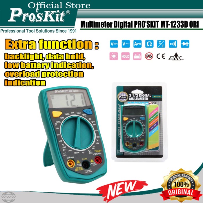 Jual Proskit Multitester Digital Mini Pro'Skit Mt-1233D Multimeter ...
