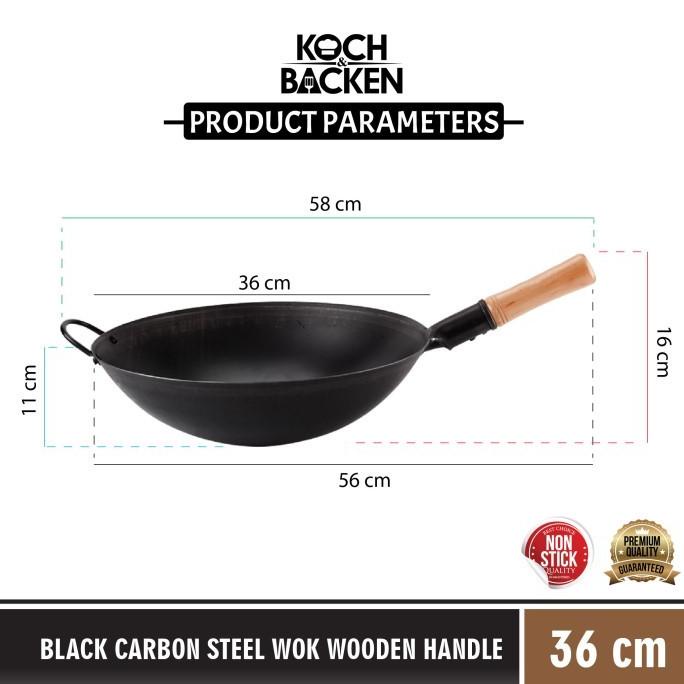 Jual KOCH&BACKEN Black Carbon Steel Wok 34cm Wajan Gagang Kayu Pre ...