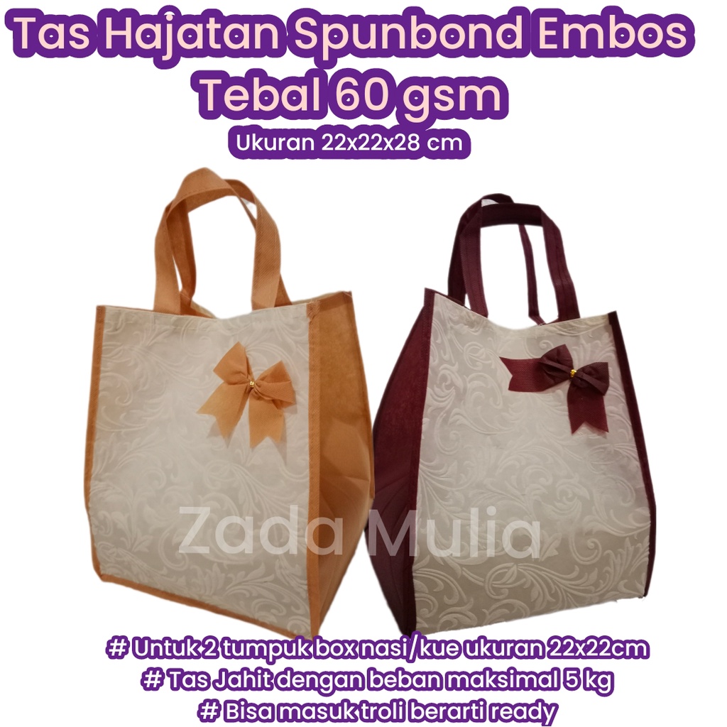 Jual Tas Hajatan Spunbond Tebal Pita Embos ukuran 22x22x28 cm 12 pcs ...
