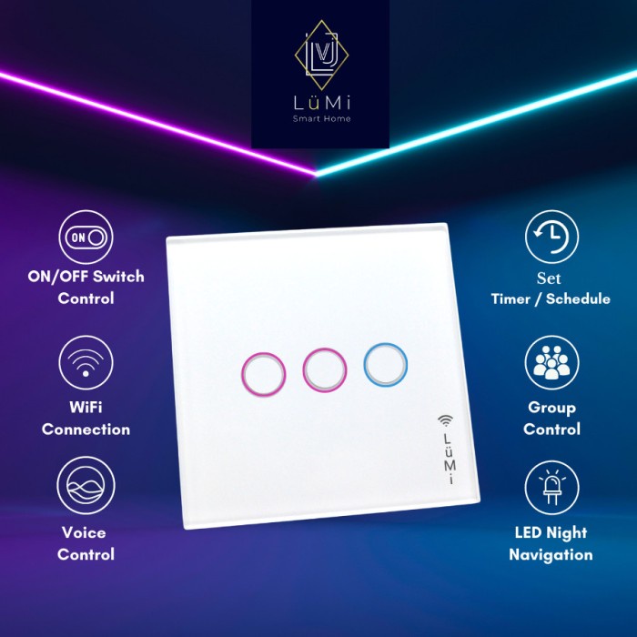 Jual Discount LUMI Smart Wifi Touch Wall Switch Light EU3 Gang - Smart ...