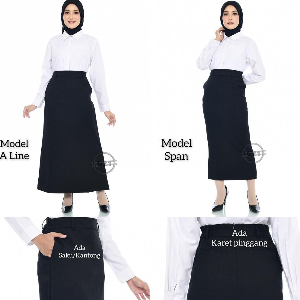 Jual [PRODUK-8QHGP41] Rok Panjang Hitam Polos Model A line dan Span ...