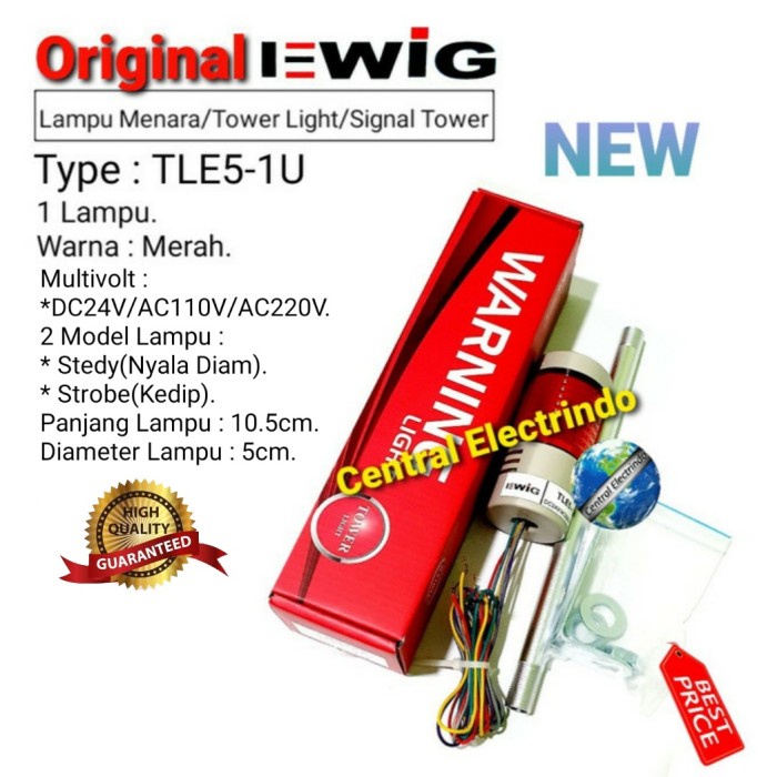 Jual LAMPU MENARA/SIGNAL TOWER/TOWER LIGHT EWIG MULTIVOLT&MODEL TLE5-1U ...