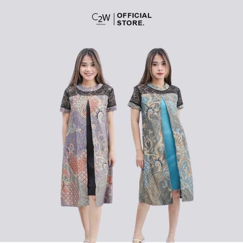 Jual C2W Clothtowear Dress Batik Wanita All Size Satin Women's Clothes SBN | Shopee Indonesia