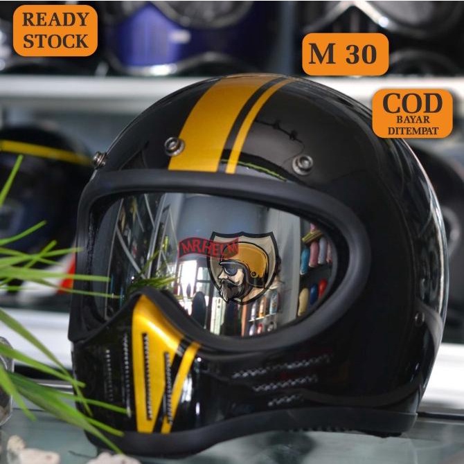 Jual HELM CUSTOM CAKIL M30 SIMPSON BLACK GOLD + INNER VISOR ( MR HELM ...