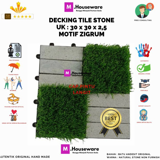 Jual Miliki Juga Decking Tile Stone Motif ZIGZAG mix Rumput Lantai Batu ...