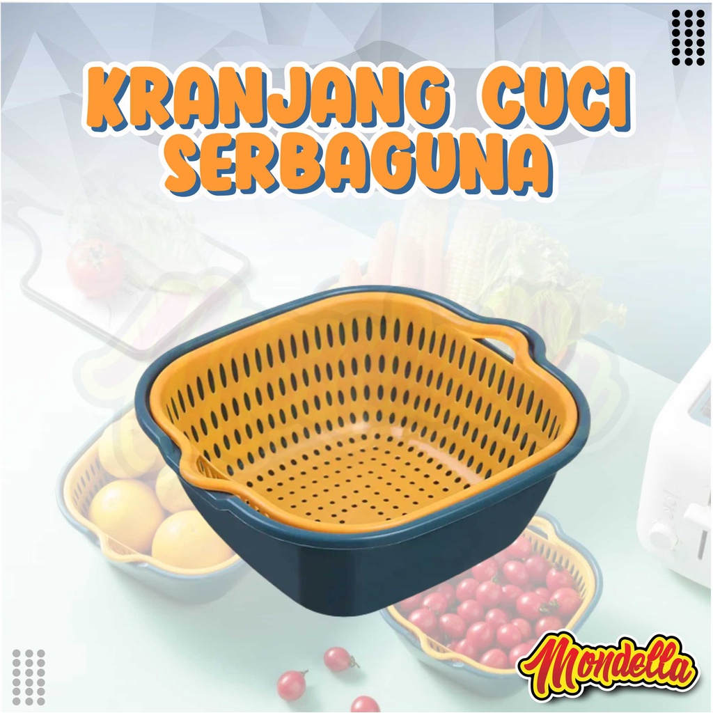 Jual Keranjang Saringan Wadah Cuci Buah Sayur 2 Layer Baskom Set Tempat ...
