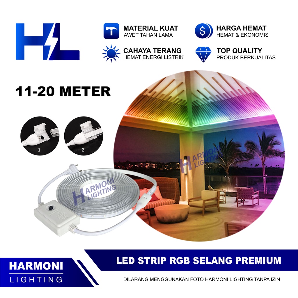 Jual Lampu LED Strip Selang RGB PREMIUM 220V Warna Warni Paket 11-20 ...