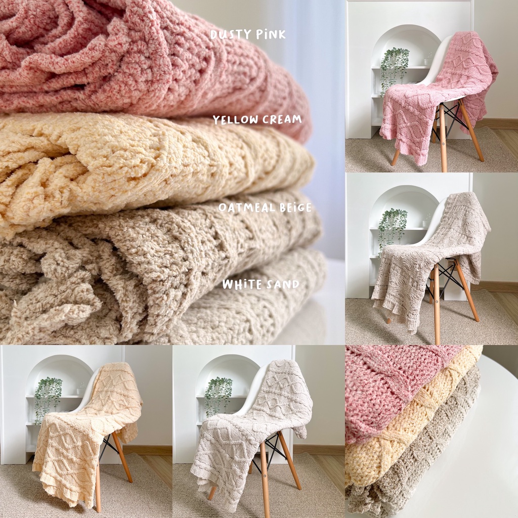 Jual Cable Knit Chenille Throw Blanket | Selimut Rajut Wol Lembut ...