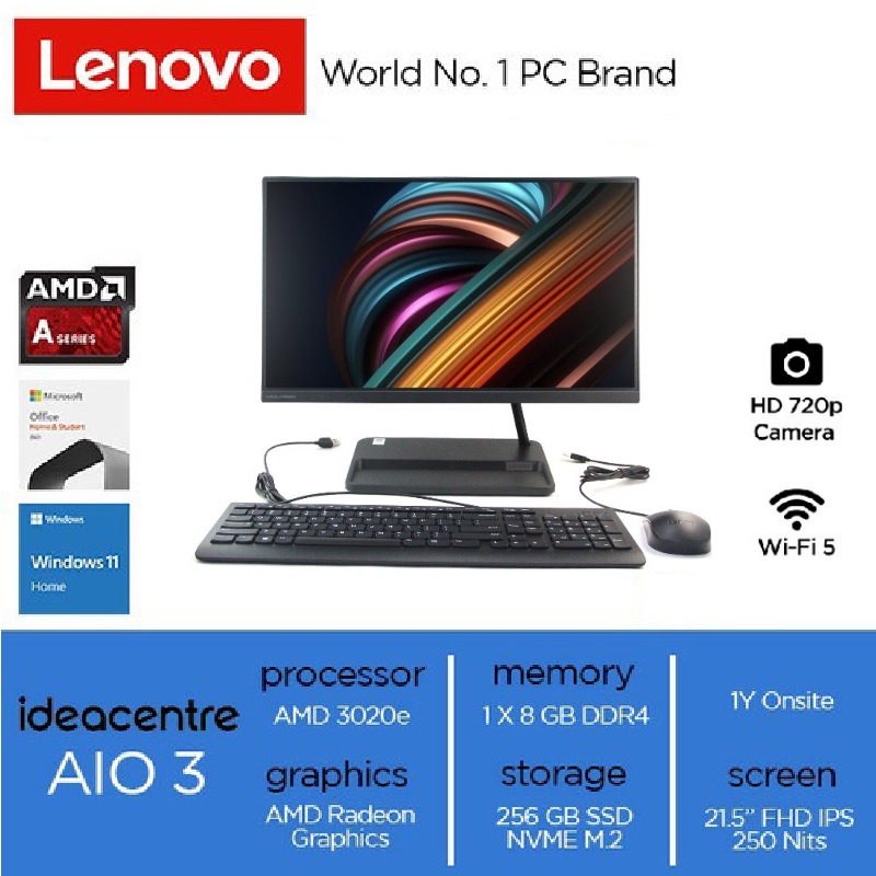 Jual Lenovo PC IdeaCentre AIO 3i 22ADA6 66ID AMD 3020e 8GB SSD 256GB ...