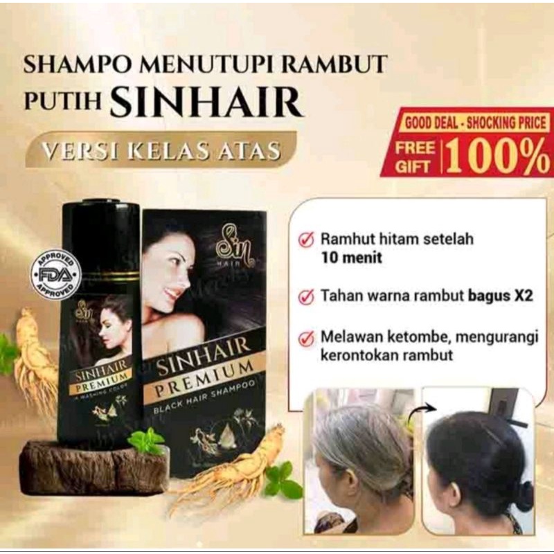 Jual Sin Hair Premium, SinHair Shampoo Penghilang Uban 100% Original No ...