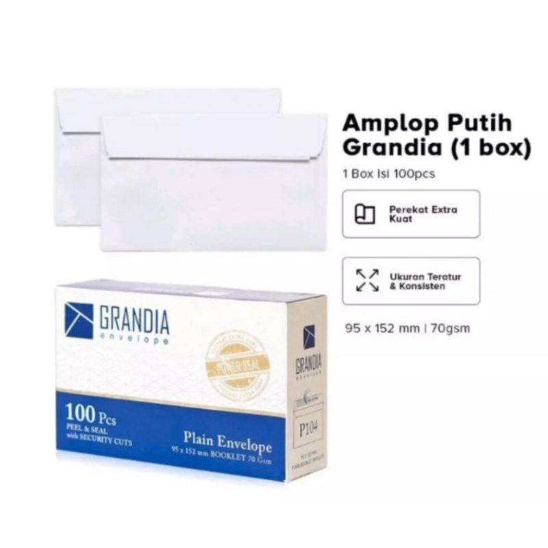 Jual Amplop putih 1pak isi 100lembar Ada lem perekat nya. Merk Grandia ...
