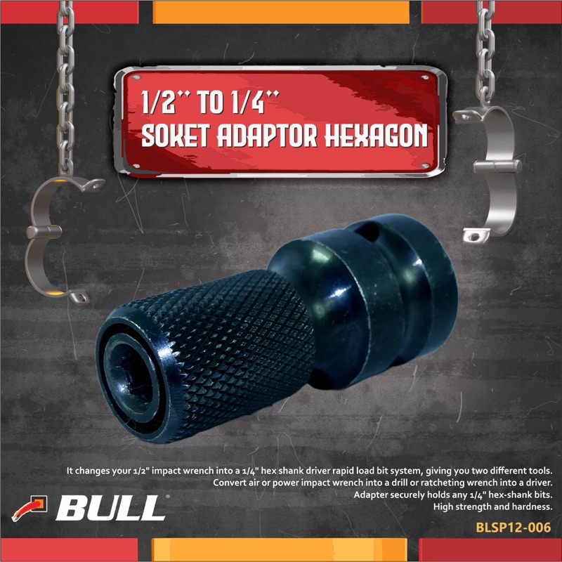 Jual Bull adaptor impact wrench 1/2” ke hex 1/4” sambungan pembuka baut ...