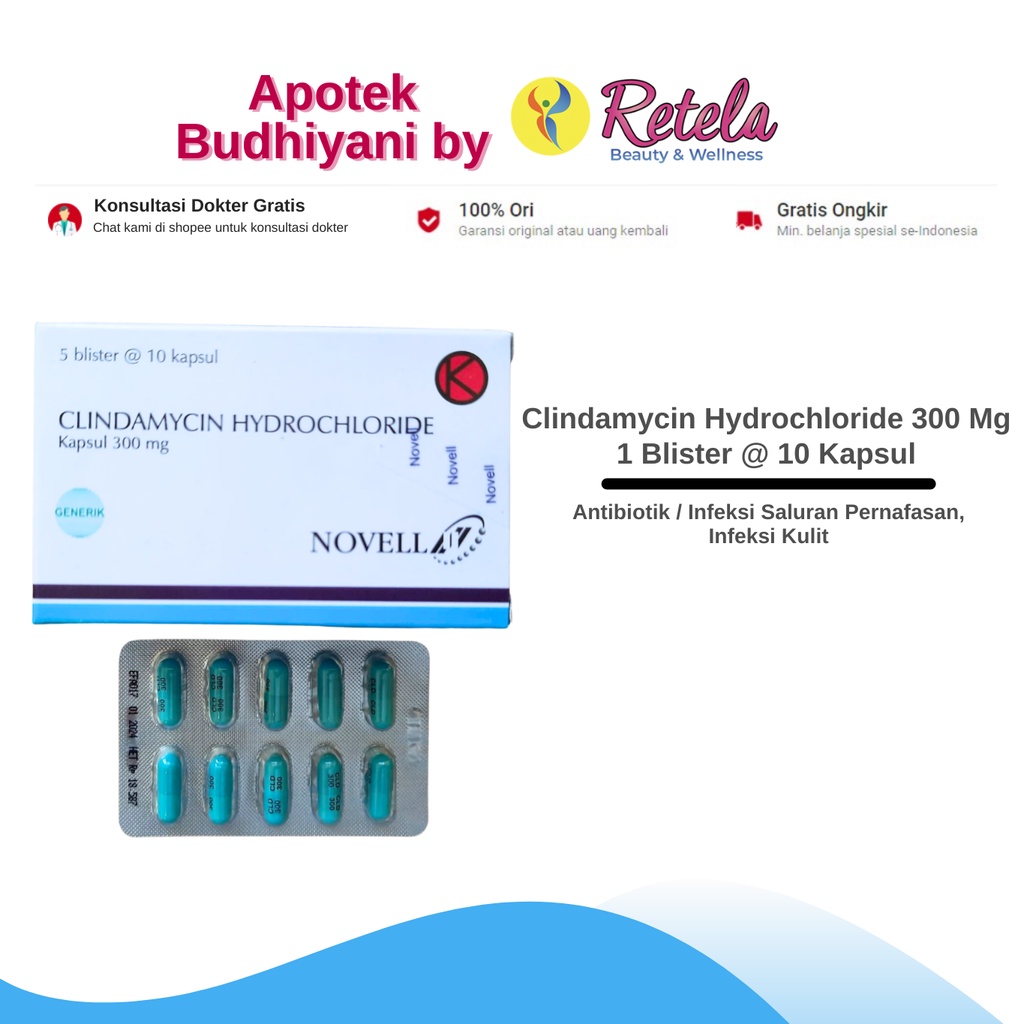 Jual Clindamycin Hydrochloride 300 Mg 1 Blister @ 10 kapsul ...