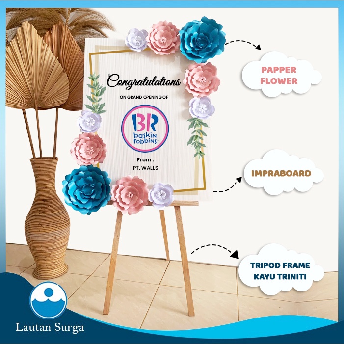 Jual Tema 6 - Karangan Papan Bunga Kertas Biru 60x80 cm Plus Standing ...