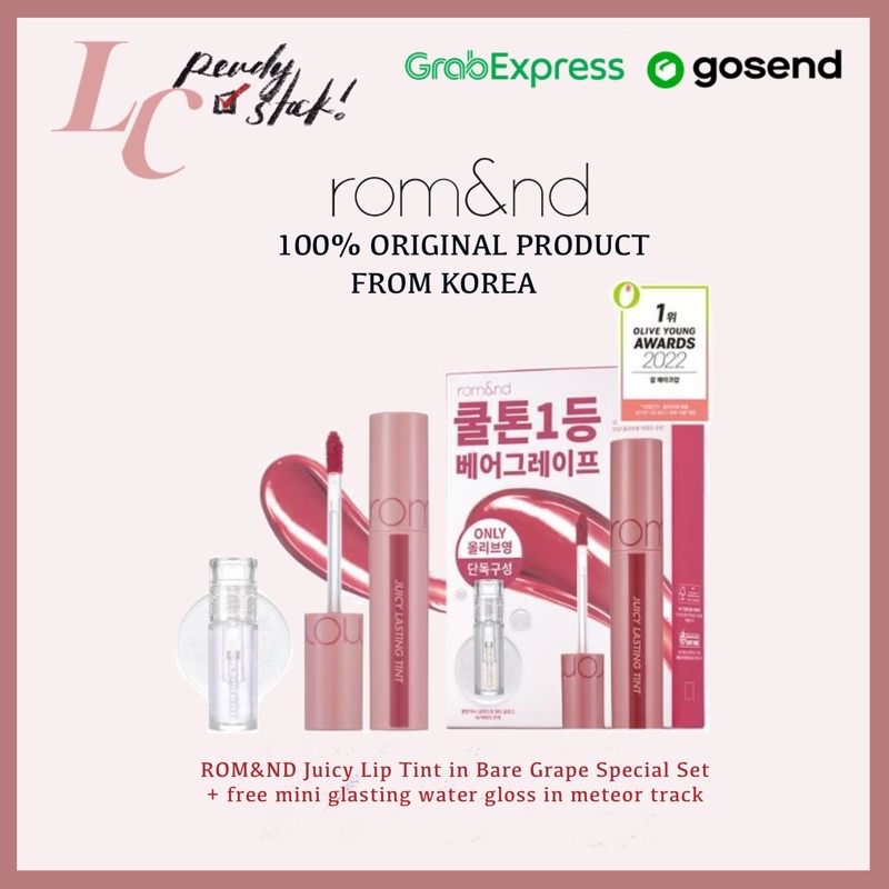 Jual ROMAND Juicy Lip Tint in Bare Grape Special Set + Mini glasting ...