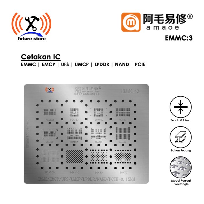 Jual Amaoe EMMC:3 Cetakan IC Bga Stencil CPU Universal Series 0.15mm | Shopee Indonesia
