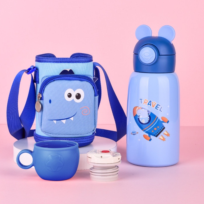 Jual BOTOL MINUM TERMOS ANAK DENGAN TAS DAN TALI DENGAN 2 TUTUP BOTOL ...