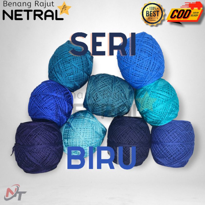 Jual BENANG RAJUT POLYESTER KILAP & DOP SERI WARNA BIRU MERK NETRAL ...