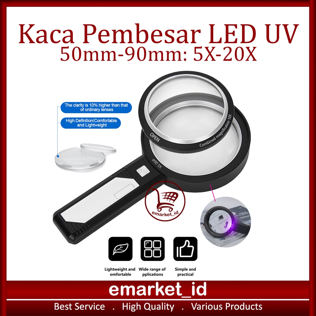 Jual Kaca Pembesar 6 LED 2 UV 5X-20X 50mm-90mm AG21 / Lup Lensa Lampu ...