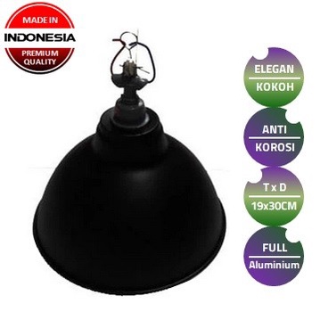Jual Kap Lampu Gantung Industri Aluminium SET Hitam Fitting E27 Keramik | Shopee Indonesia