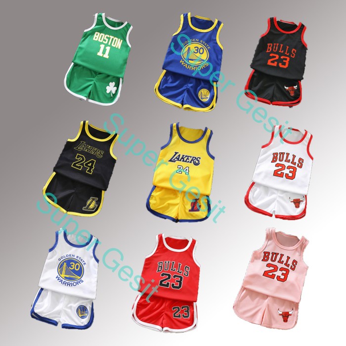 Jual Jual!! Setelan baju Jersey basket anak kecil lakers bulls warriors ...