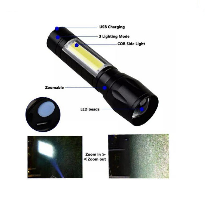 Jual Senter XPE COB LED Zoom Super Terang Swat Pight Rechargeable ...