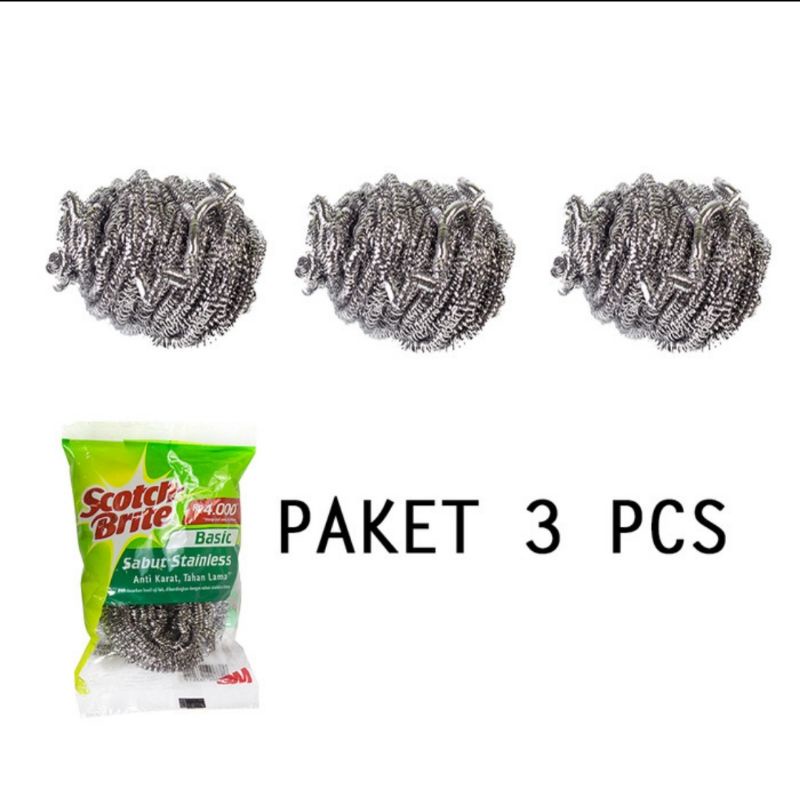 Jual Scotch brite 3m Paket 3 pcs sabut stainless kawat cuci piring ...