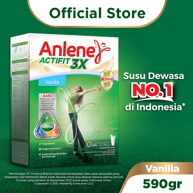Jual Anlene Actifit 3X Susu Bubuk Dewasa Vanila 590g - Nutrisi Tinggi ...