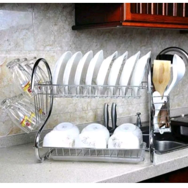 Jual Rak Piring Stainless 2 Tingkat /wastafel plastik minimalis Rak ...