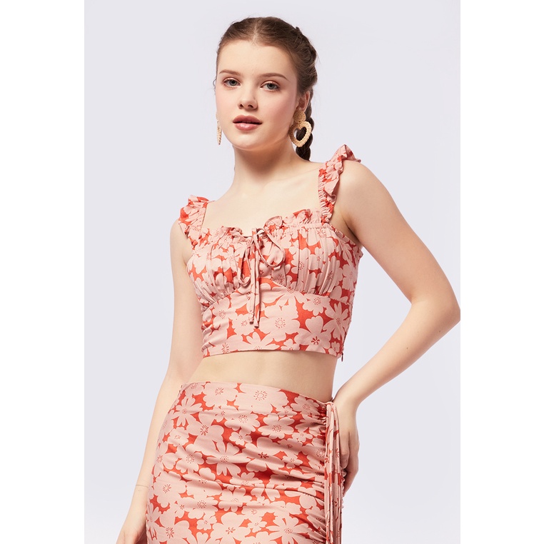 Jual COLORBOX Drawstring Shirred Ruffle Trim Top Orange | Shopee Indonesia