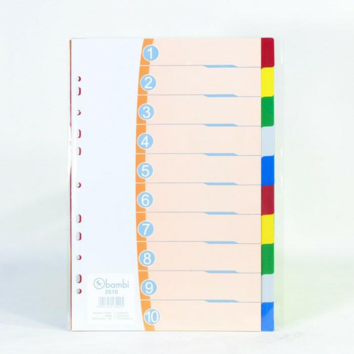 Jual Batas Pembatas Dokumen Ordner / Divider Folio F4 Bambi 10 Warna ...