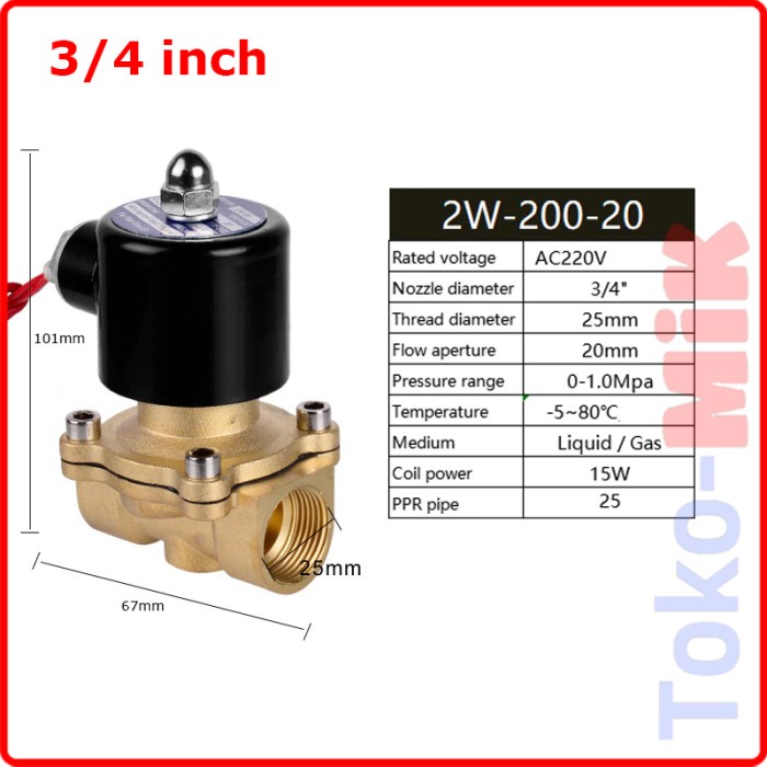 Jual Selenoid Solenoid Valve Kuningan Brass AC 220V NC Kran Air Listrik ...
