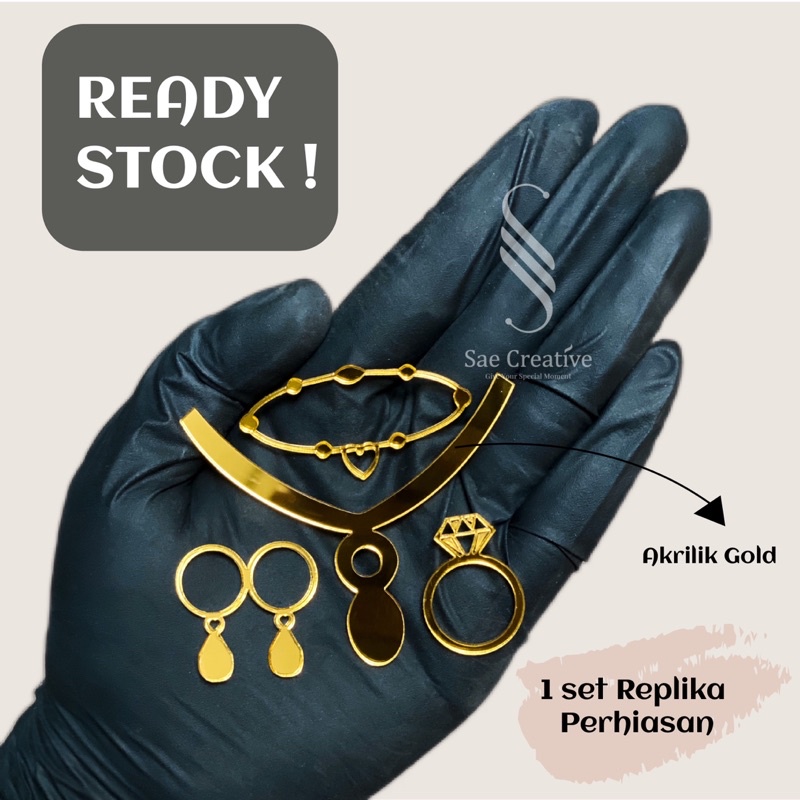 Jual 1 Set Replika Perhiasan Akrilik Gold Mirror / Silver / Dekorasi ...