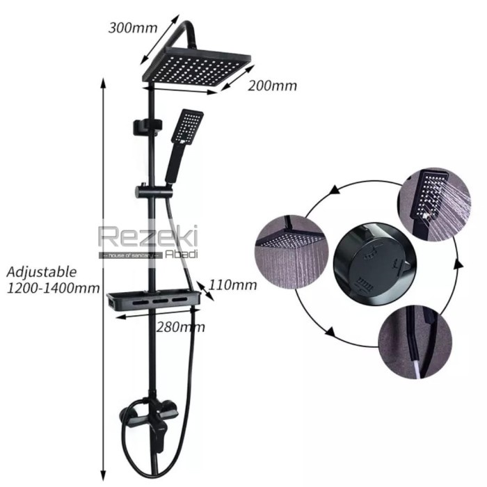 Jual Shower Column Set Hitam Series - Shower Panas Dingin - Kran Mixer ...