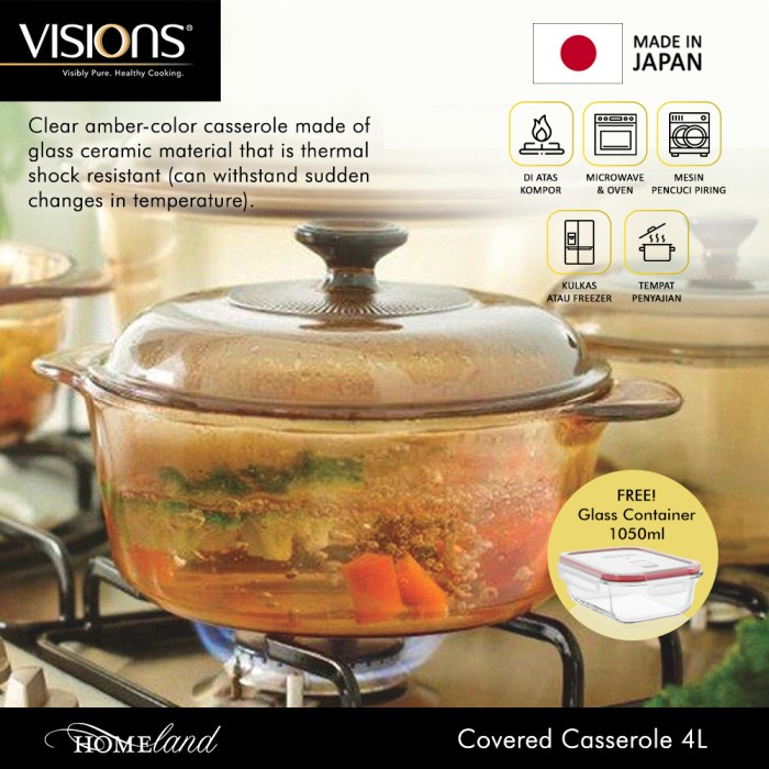 Jual Visions Covered Casserole Made In Japan / Kaserol Kaca | Shopee ...