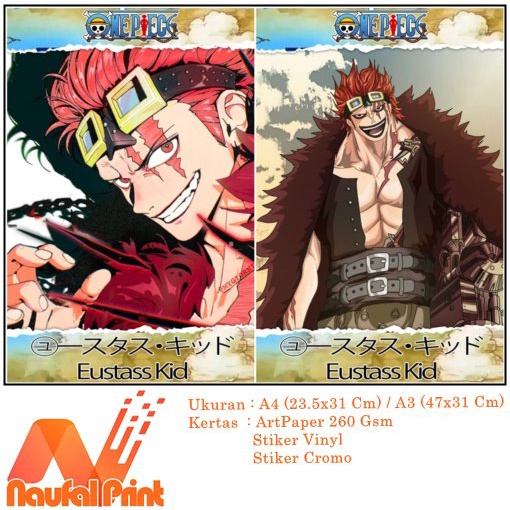 Jual Sticker Poster A3 & A4 Eustas Eustass Kid Kapten Karakter one ...