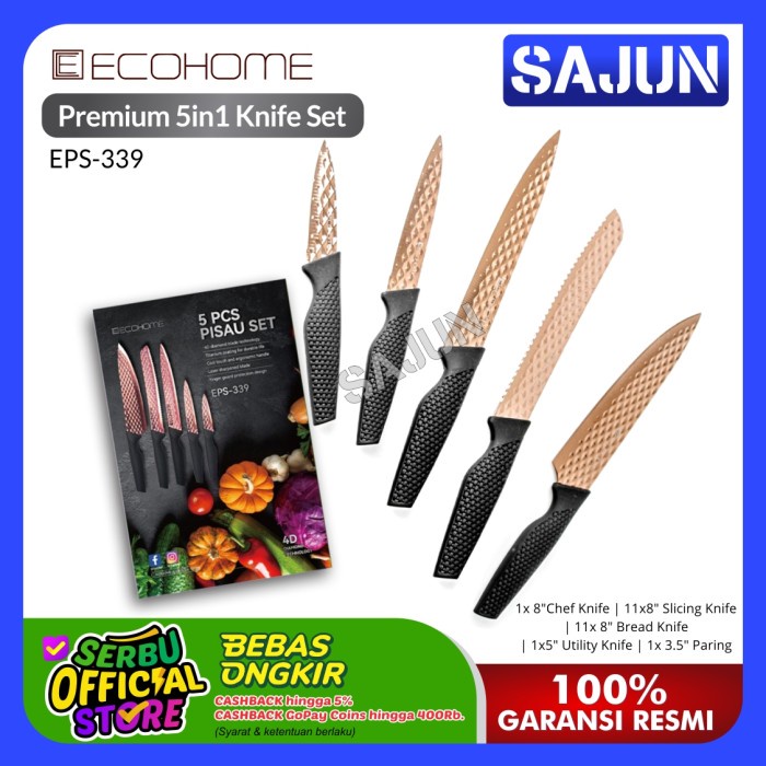 Jual Ecohome Premium Knife Set 5in1 EPS-339 Set Pisau Dapur EPS339 | Shopee Indonesia