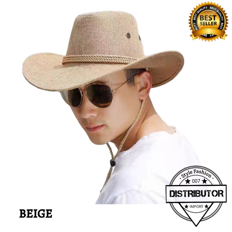 Jual Topi Cowboy tambang karung pria musim semi import warna beige ...